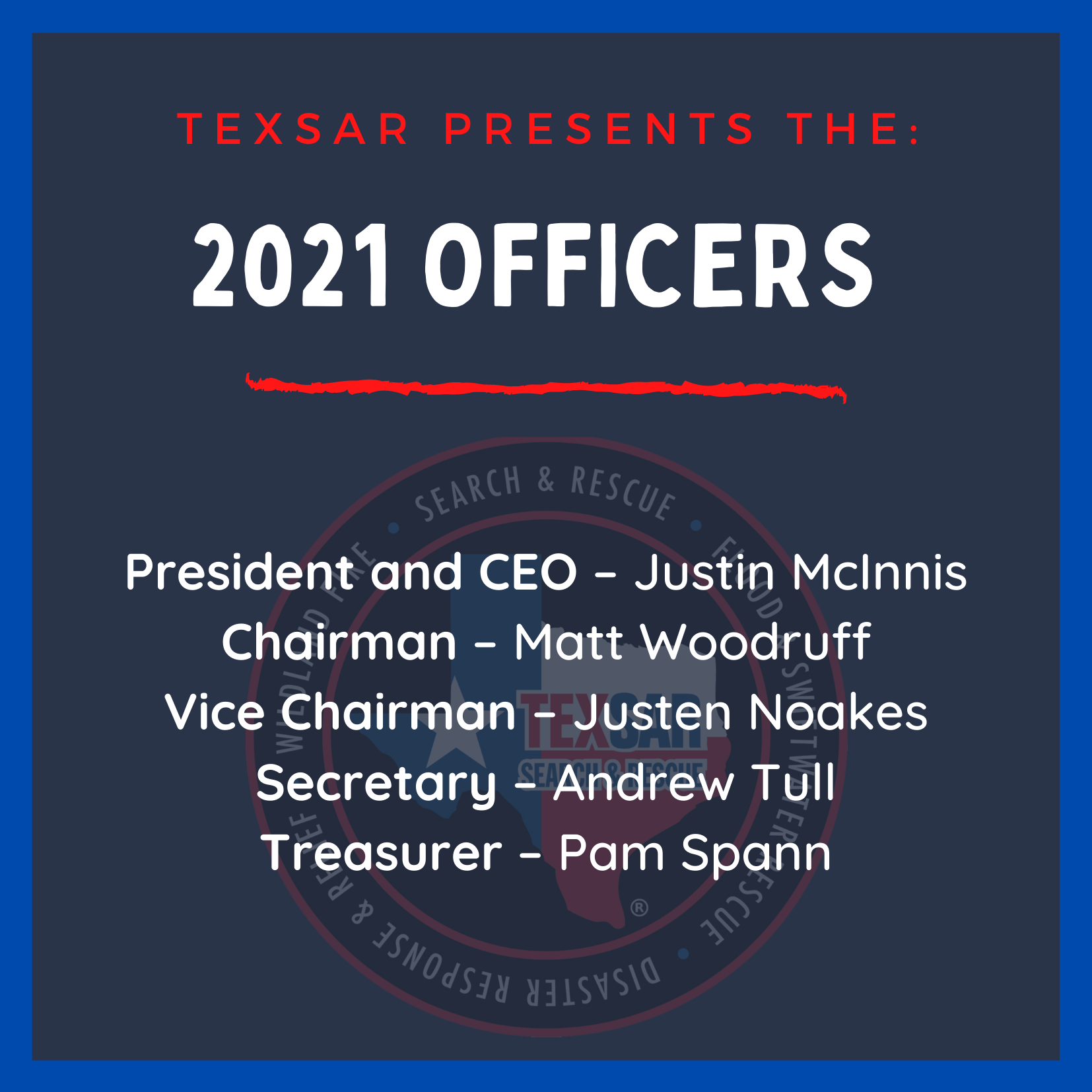 TEXSAR Announces 2021 Officers - Texas Search and Rescue